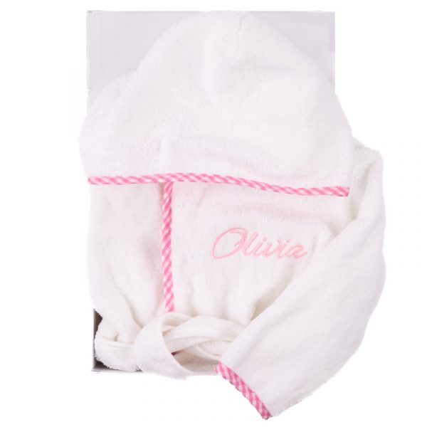 Pink Gingham Hooded Baby Robe | One Little Day Australia