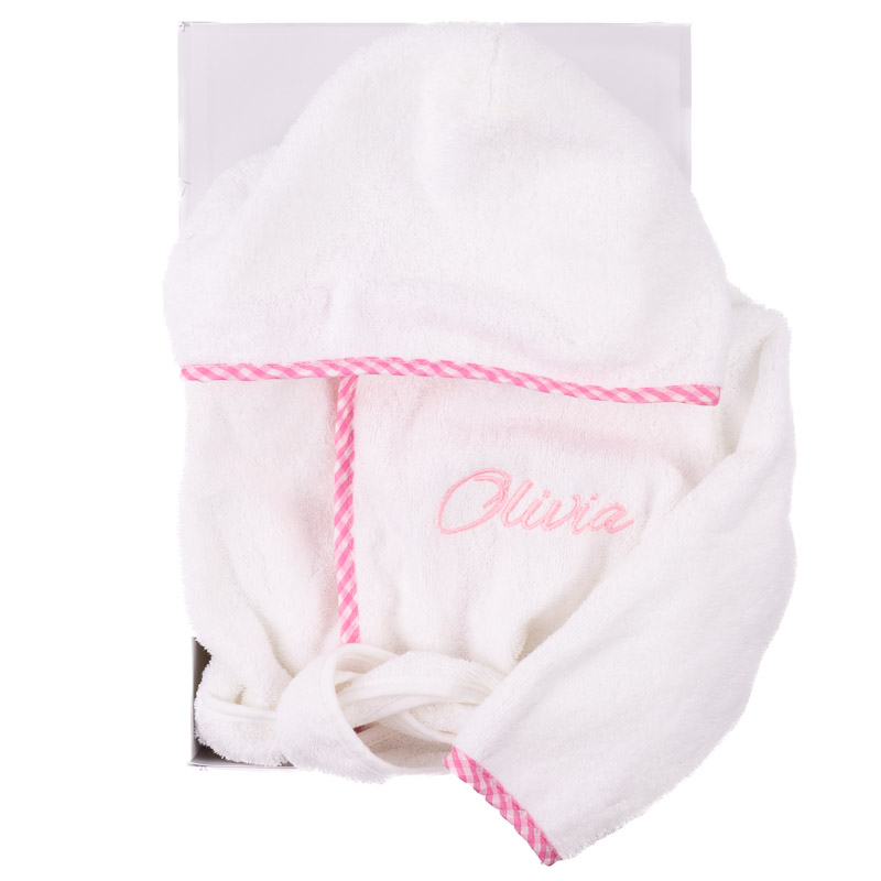 Pink Gingham Hooded Baby Robe | One Little Day Australia