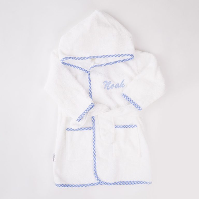 Blue Gingham Hooded Baby Robe | One Little Day