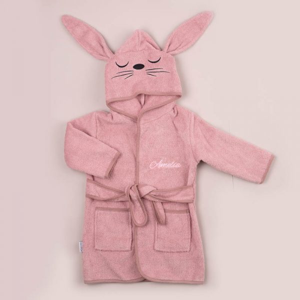 Personalised Pink Bunny Hooded Baby Robe