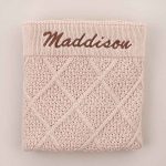Personalised Beige Baby Blanket Diamond Knitted